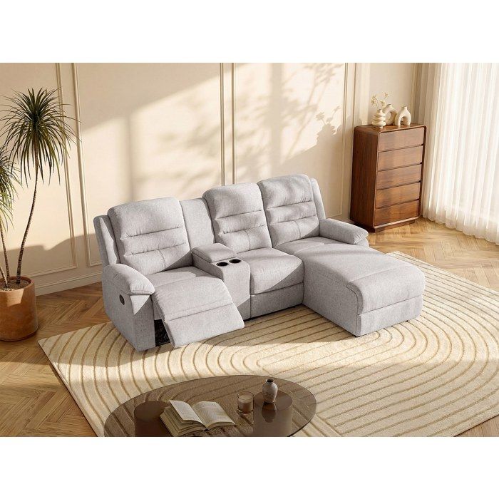 Canapé d'angle droit relax en tissu beige MACEDONIA - Cdiscount Maison