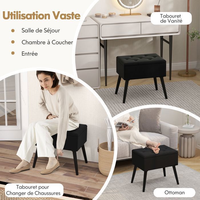 COSTWAY Tabouret de Coiffeuse avec Rangement, Siège Rabattable ...
