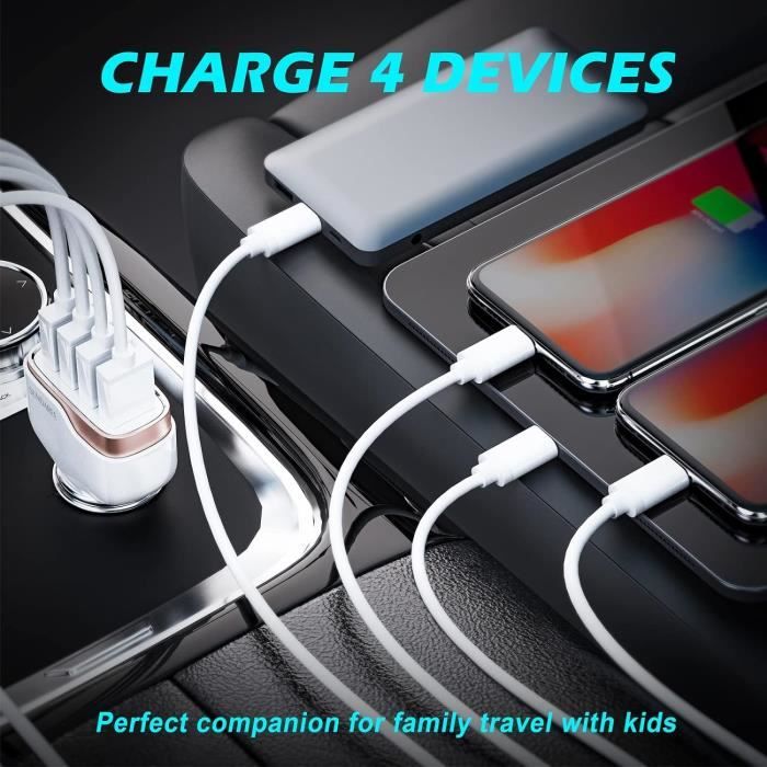 Chargeur Voiture Usb C Câble,4 Port 48W 9.6A 12V Rapide Fast Charge ...