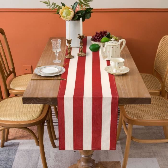 Chemin De Table Rouges Rayures Chemin De Table Classique Nappe En Lin ...