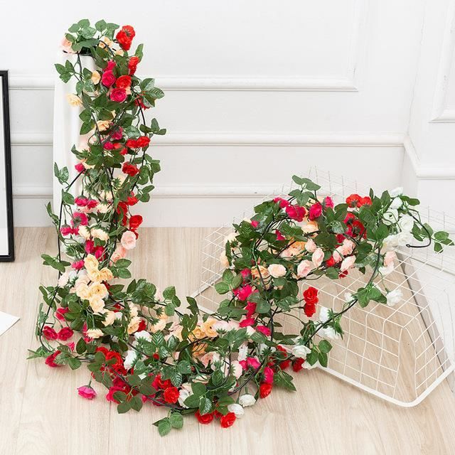PLANTE ARTIFICIELLE,45 roses 5--Guirlande de fleurs artificielles pour ...