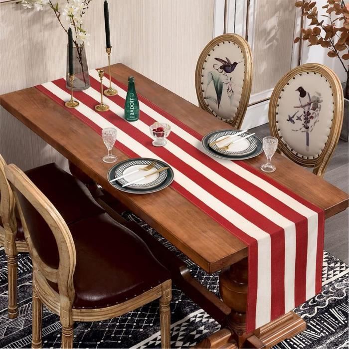 Chemin De Table Rouges Rayures Chemin De Table Classique Nappe En Lin Haute Qualité Moderne ...