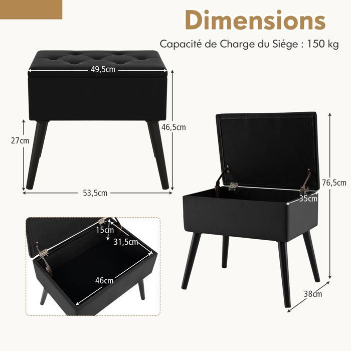 COSTWAY Tabouret de Coiffeuse avec Rangement, Siège Rabattable ...