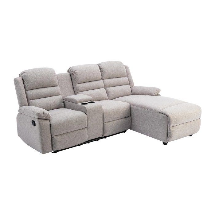 Canapé d'angle droit relax en tissu beige MACEDONIA - Cdiscount Maison