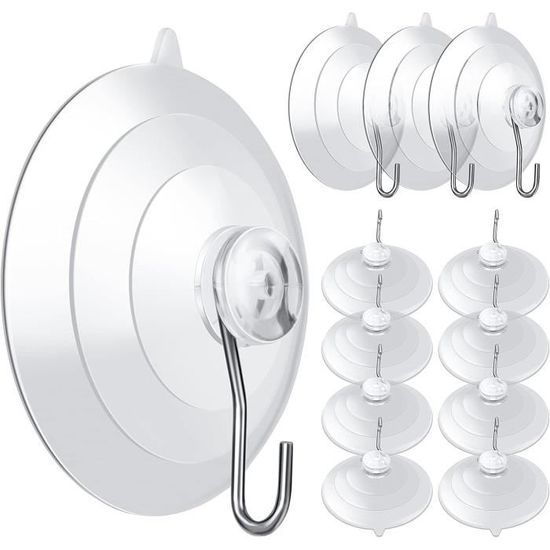 Lot de 12 crochets à ventouse en PVC avec crochets en métal - Ventouse ...