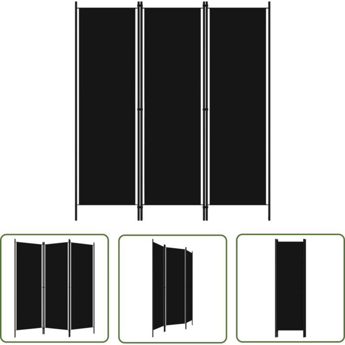 The Living Store Cloison de séparation 3 panneaux Noir 150x180 cm ...