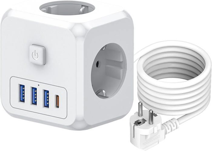 Multiprise USB, Prise Multiple Cube Prise Murale, 3 USB et 1 C Chargeur Prise 1.5M Rallonge avec ...
