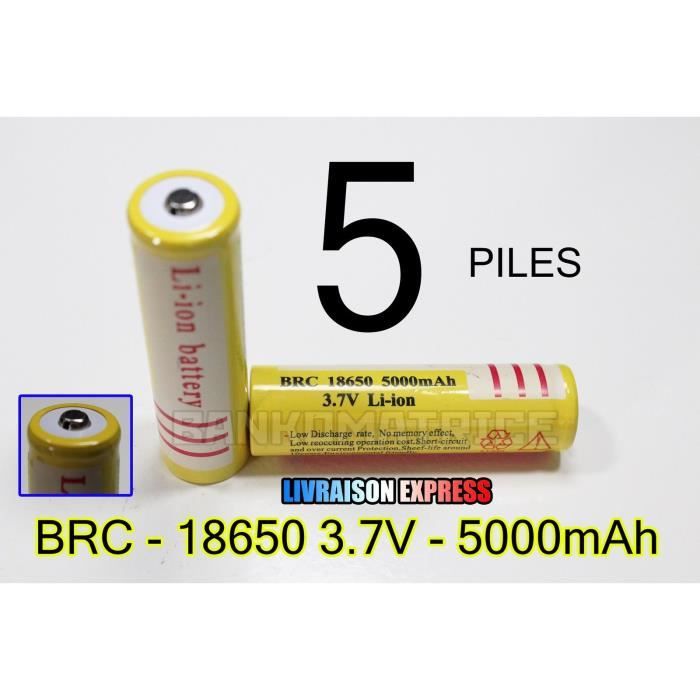 5 PILES BATTERIES RECHARGEABLE BRC 18650 3.7v 6000mAH QUALITÉ PRO - USA ...