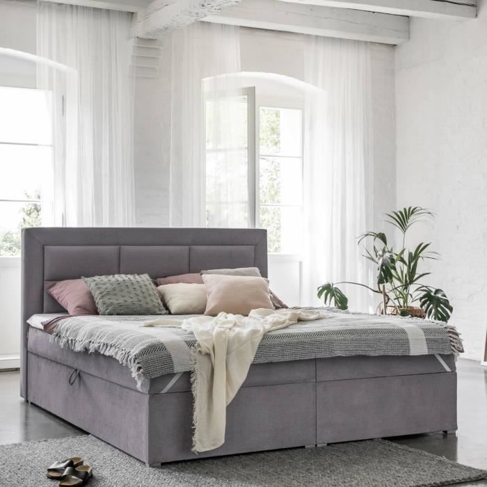MONIKA - Lit boxspring 180x200 avec coffre de rangement en velours gris ...