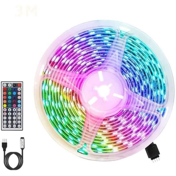 Ruban LED RGB 3M AUELEK USB Ruban LED 180 LEDs 5050 avec 20 Couleurs - 6 Modes - Étanche IP65 ...