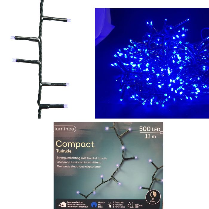 LUCI DI NATALE 500 LED BLU 1100CM ADDOBBI ALBERO INTERNO ESTERNO ...