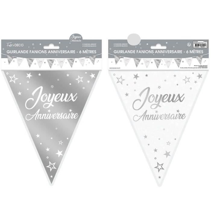 Guirlande fanion - SURPRISEZ VOUS - REF/GFM00A - Argent métallique et ...