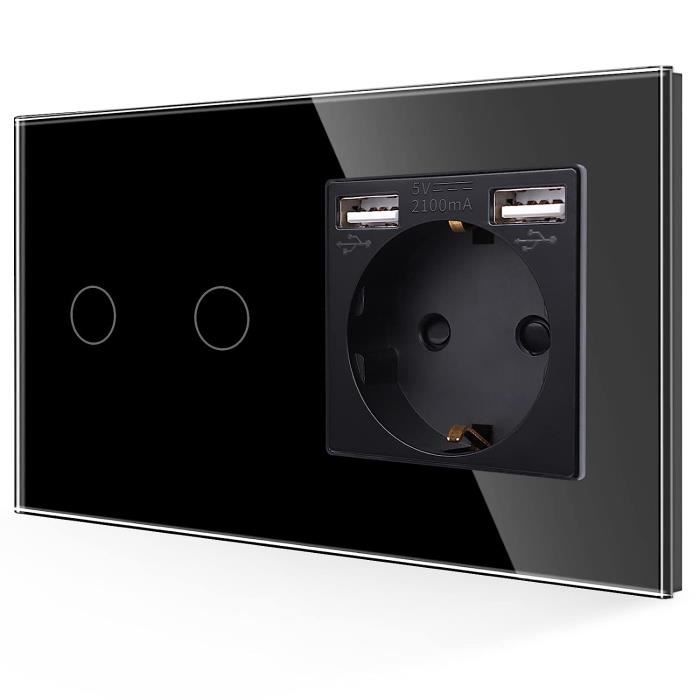 Prise Usb Avec Interrupteur En Verre 16 A 3 En 1 Schuko Encastré Avec 2 ...