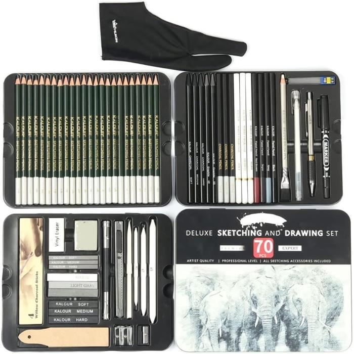 Crayons De Dessin Et Croquis, 70Pcs Kit Dessin Pour Art Et Pro Crayon ...
