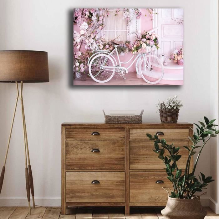 Tableaux Modernes Salon Shabby Chic Bicyclette Et Fleurs Tableau ...