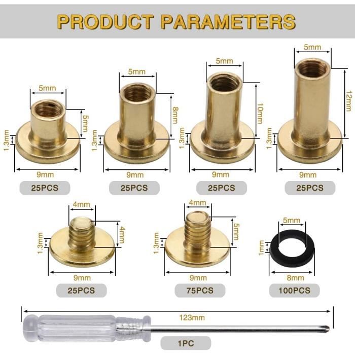 YIXISI 100 Set Chicago Vis Assortiment Kit, 4 Tailles Croix Ronde en ...