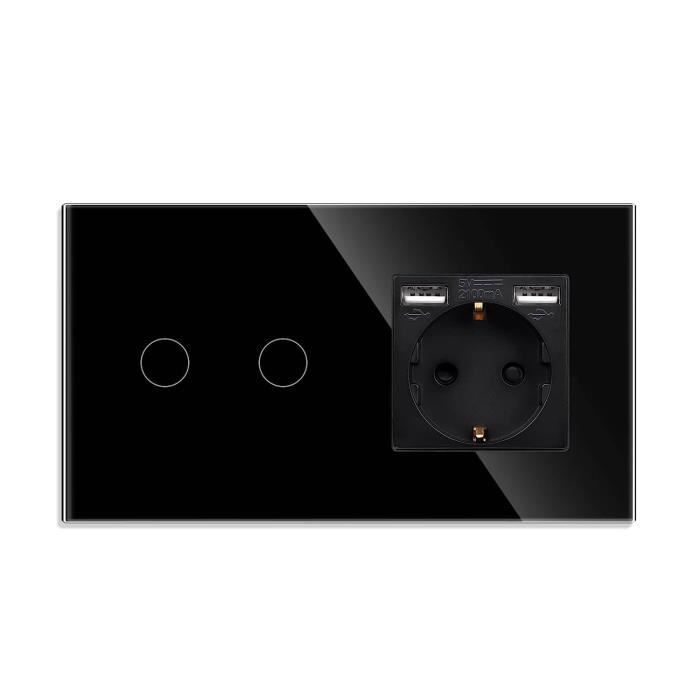 Prise Usb Avec Interrupteur En Verre 16 A 3 En 1 Schuko Encastré Avec 2 ...