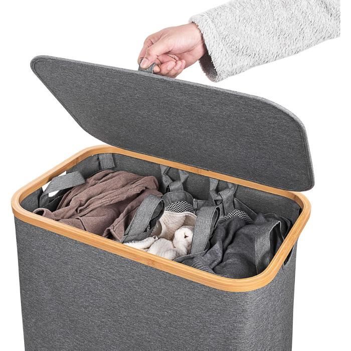 Panier À Linge Avec Couvercle, 3 Compartiments Pour Une Séparation ...