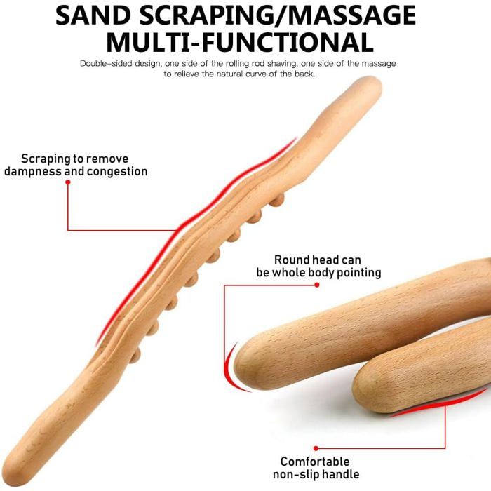 Bâton de grattage en bois de hêtre, outil de massage en bois, rouleau ...