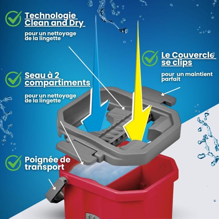 Smart Mop Compact – Balai à tête extra large et pivotante 360° + Seau à ...
