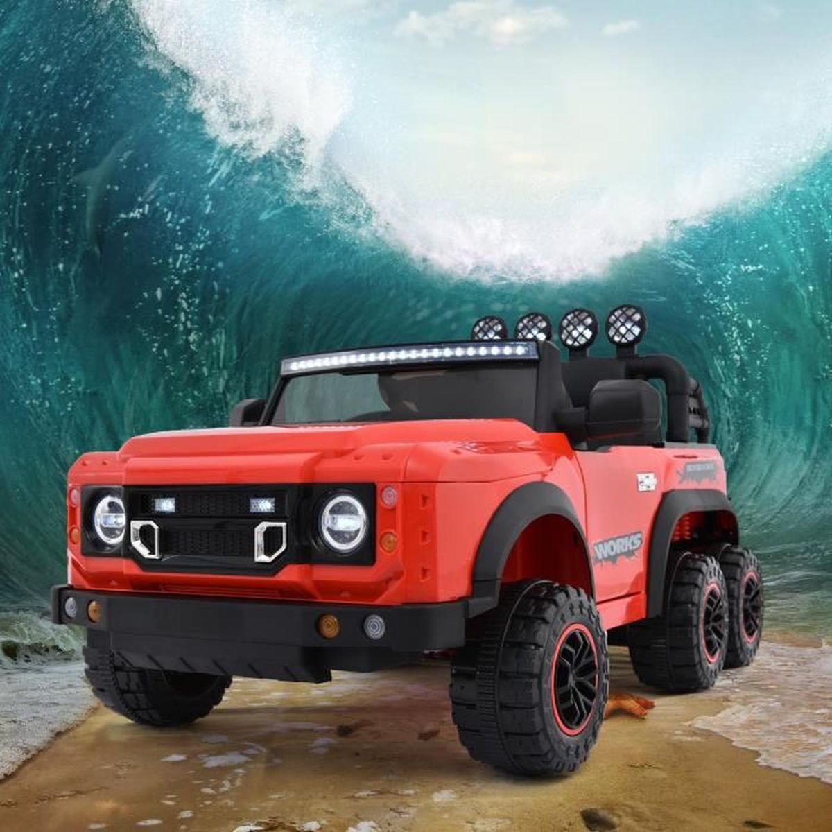 Voiture électrique pour enfants-2 places-Avec lumières LED,musique, Bluetooth, coffre, 6 roues ...