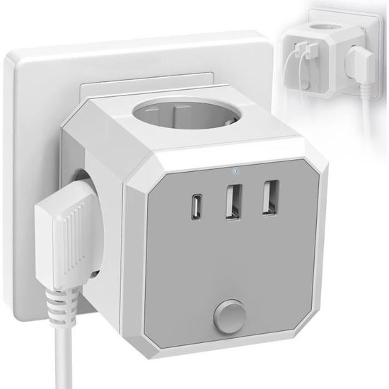 Cube Multiprise Sans Câble, Multiprise Avec Interrupteur, 4 Prises Ac, Adaptateur De Prise Avec ...