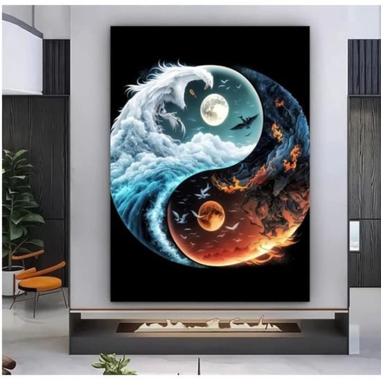 Tai Chi Yin Yang huit diagrammes loup Lion aigle toile peinture paysage ...