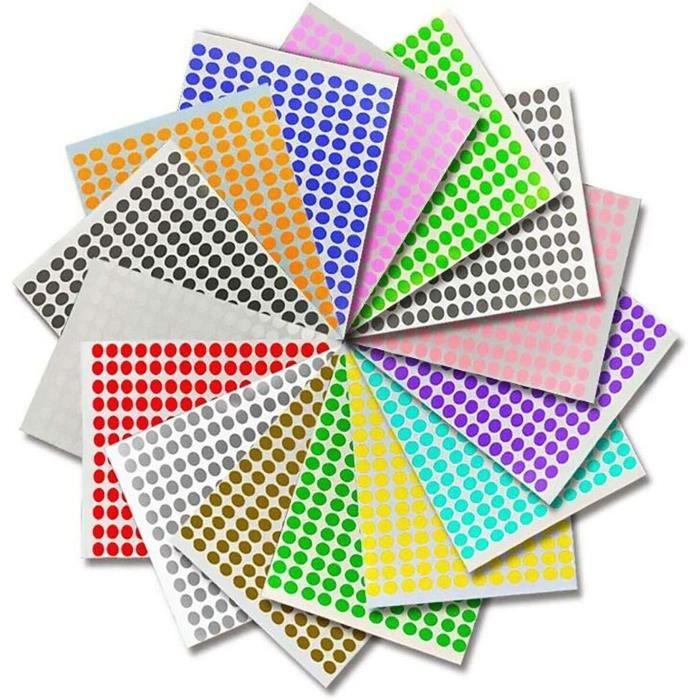 Gommettes Rondes Autocollantes 10mm 15 Couleurs Étiquettes à Couleur ...