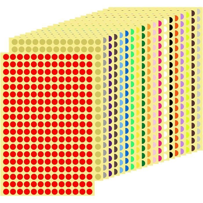 20 Sheets 5200Pcs 8mm Gommettes Autocollantes Rondes, Couleur Codage ...