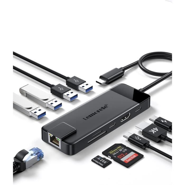 Dock Station D'Accueil Usb C Hub 10-En-1 Adaptateur Vers Hdmi 4K, 2 Usb ...