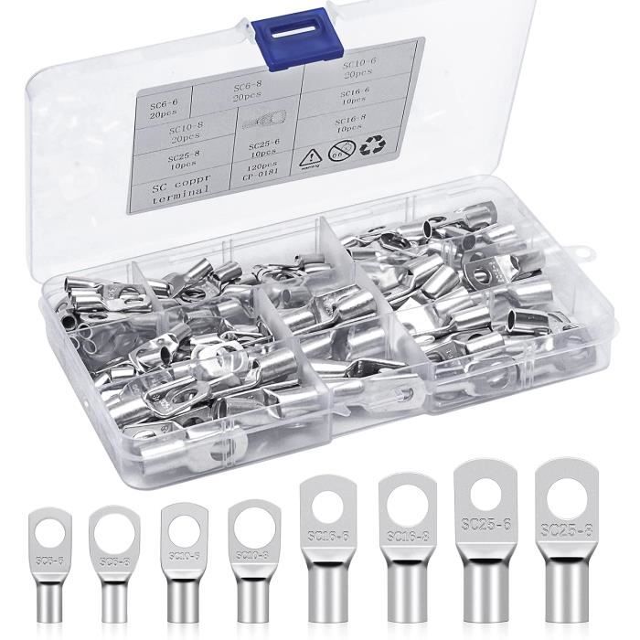 120Pcs Cosse À Sertir Kits Cosses Electriques 6Mm² 10Mm² 16Mm² 25Mm² Cosses De Câble À Anneau ...
