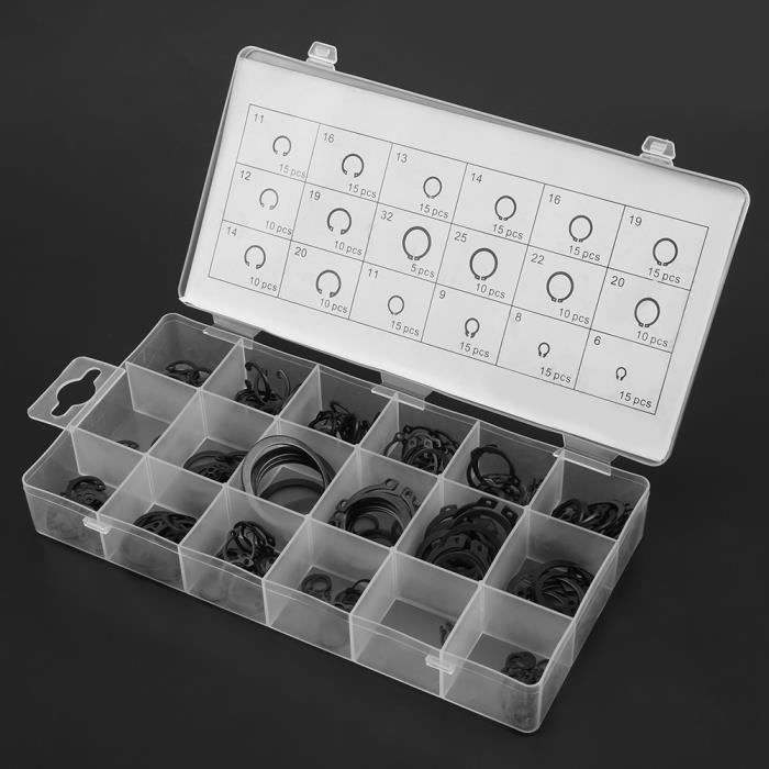 225pc, coffret d'assortiment de circlips à anneau de retenue interne et externe, 18 tailles ...