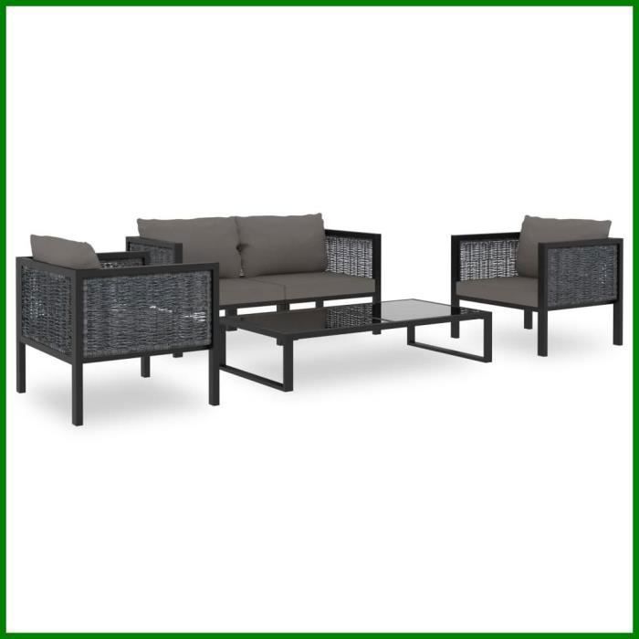 DXBK Salon de jardin 5 pcs avec coussins Résine tressée Anthracite ...