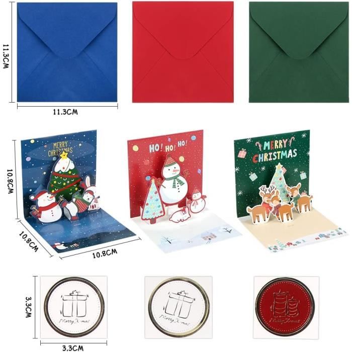 Carte Noel 3D, Carte Pop Up Noel, 3 Pièces Cartes De Noël, Carte De ...