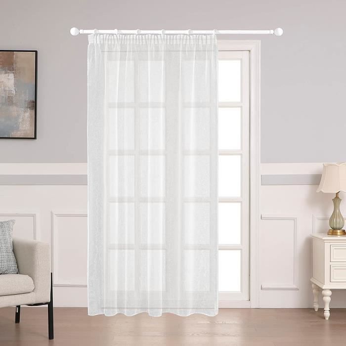 Topfinel Rideau Voilage Blanc 228x228 cm Galon Fronceur Rideaux Lin ...