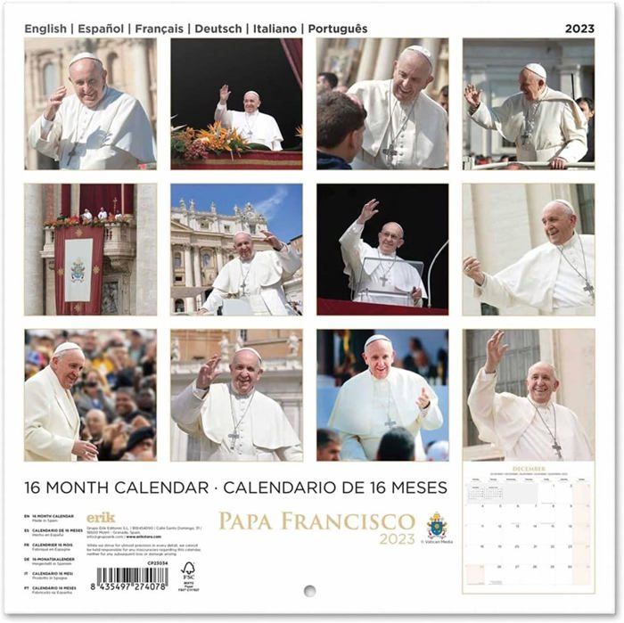 Calendrier Mural 2023 Le Pape François - 12 MOIS | Janvier 2023 à ...