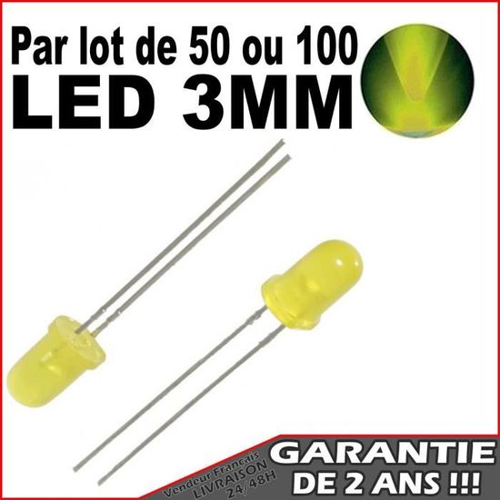 LOT 50 LED DIODE DEL AMPOULE 3MM JAUNE F5 ARDUINO RASPBERRY ETC ...