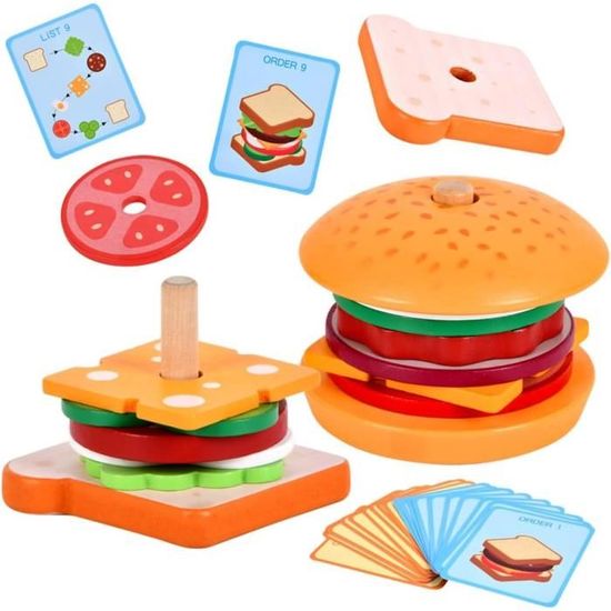Jouet Montessori pour Enfants, Hamburger Sandwich Jouets Empilables en ...
