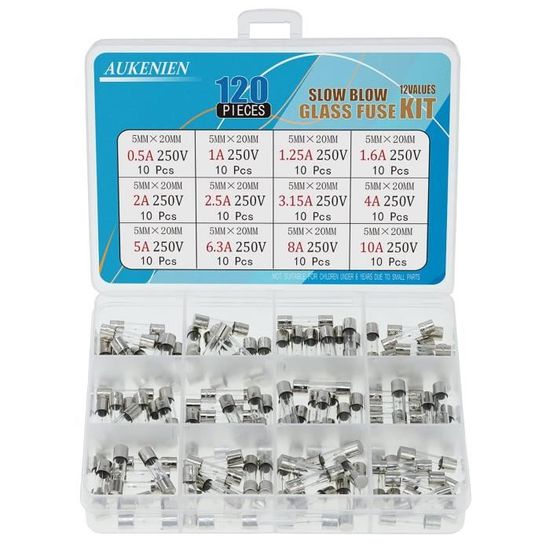 12 Valeurs 120 Pièces 250V Fusible À Action Lente En Verre Temporisé T 0,5A 1A 1,25A 1,6A 2A 2 ...