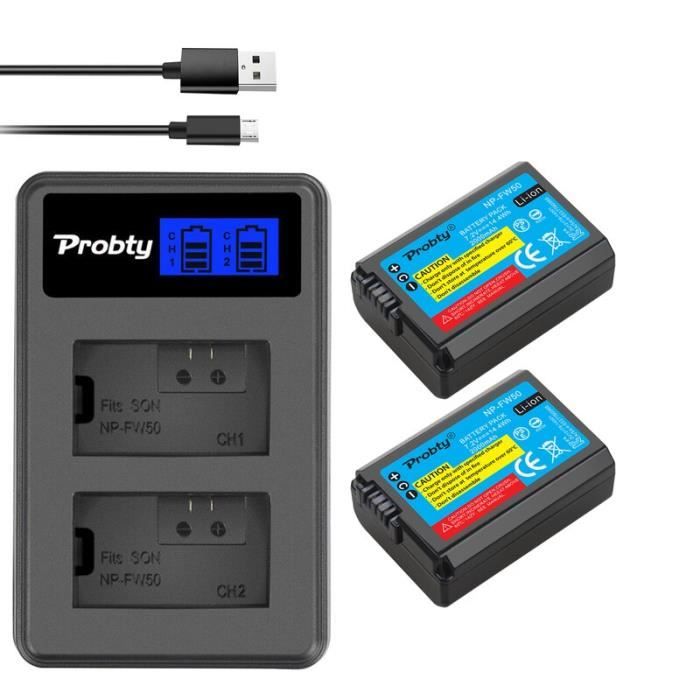 2BatteryWithCharger-Batterie de caméra NP-FW50 NP-FW50 2000mAh avec écran LCD USB, double ...