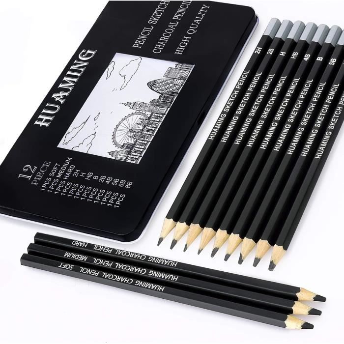 Crayon De Dessin, Crayon Dessin, Crayon De Croquis, 12Pcs Artiste Set De Crayons À Dessin Pour ...