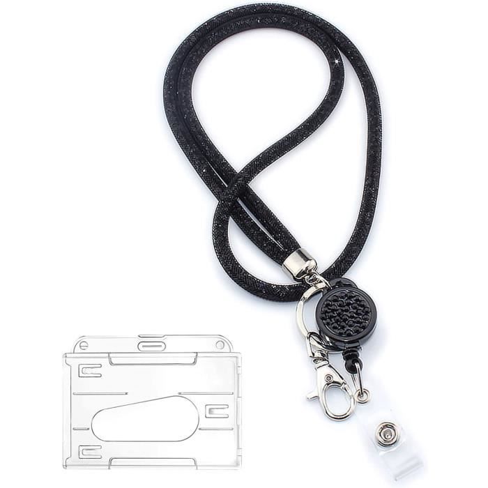 HFJKFW-Lanière Collier en Cristal avec Porte-Badge Transparent et Porte ...