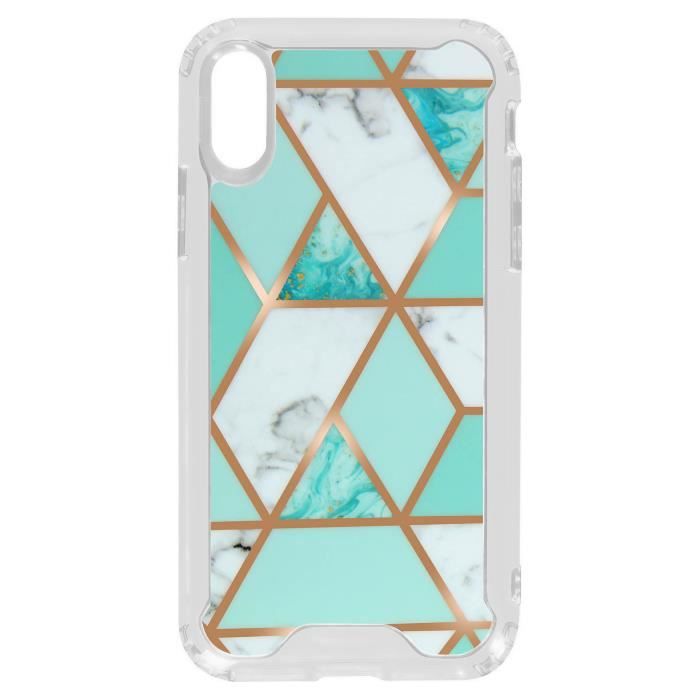 Coque Marbre iPhone XR Hybride avec Coins Renforcés turquoise et blanc ...