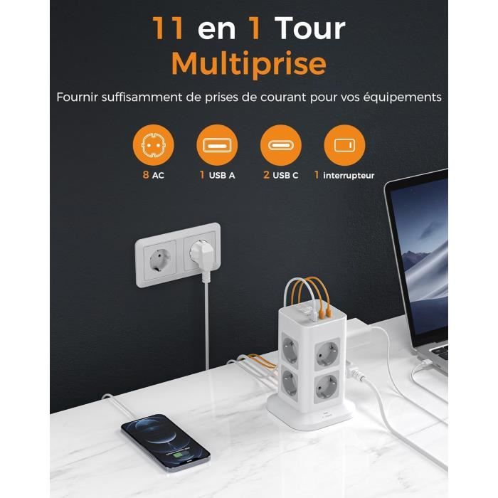 Multiprise Usb C Avec 8 Prises, Multiprise Parafoudre, Tour Multiprise ...