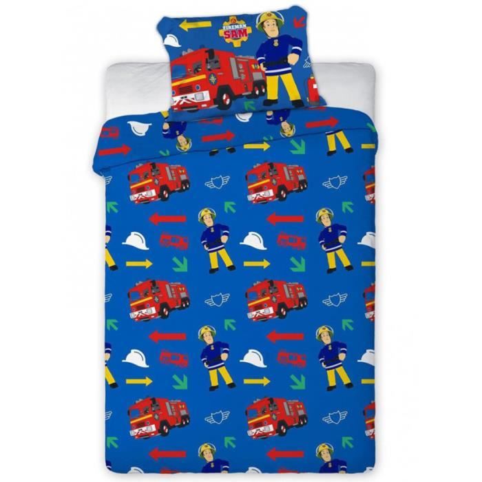 Ensemble de housse de couette et taie d'oreiller - Fireman Sam - Bleu ...