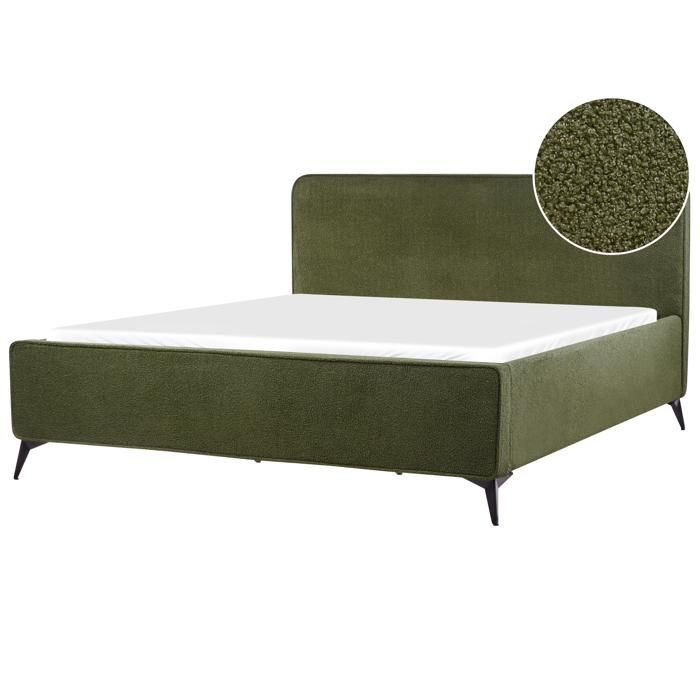 Lit avec sommier Bouclé VALOGNES 180 x 200 cm Vert foncé - Cdiscount Maison