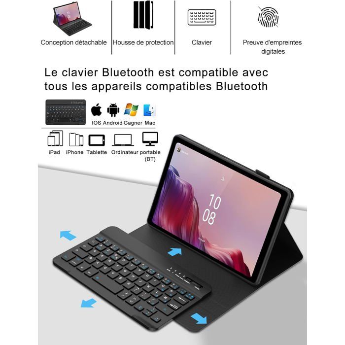 Clavier pour Lenovo Tab M9 9'' 2023 AZERTY Français Clavier Bluetooth ...