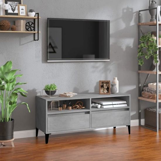Meuble TV Gris Béton 100x34,5x44,5 cm Bois d'ingénierie Classique Unité ...