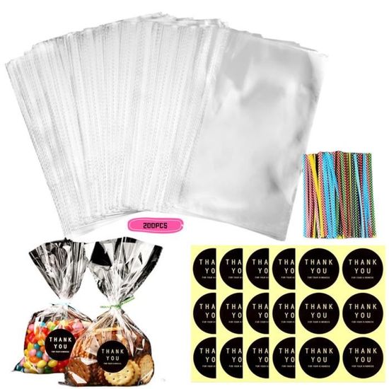 Sacs à biscuits, 200 sacs en plastique OPP transparents 15x25 cm avec ...