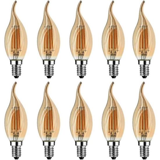 10X Ampoule Led E14 Flamme Vintage Bougie 4W Blanc Chaud 2700K,Equivalence Incandescence 40 W,Ac ...